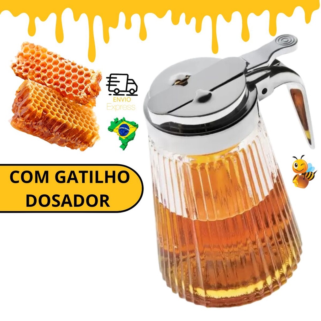 Meleiro Dosador Pote Porta Mel Vidro Grosso Resistente 270 ML Alta ...