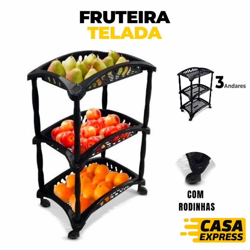 Fruteira Organizador Vertical Telado Com Rodinhas 3 Andares Multiuso | Shopee Brasil
