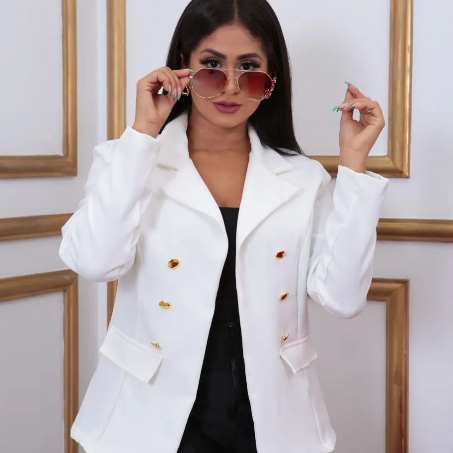 BLEZER FEMININO LUXO TECIDO ALFAIATARIA COM BOTÃO NA FRENTE | Shopee Brasil