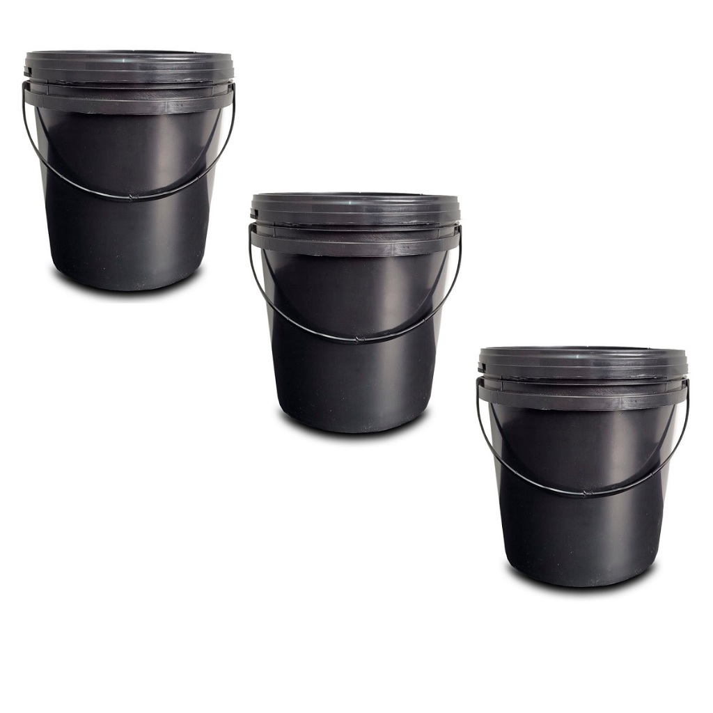 Kit 03 Baldes Plástico Preto 3,6L Com Tampa Hermética Para Armazenagem ...