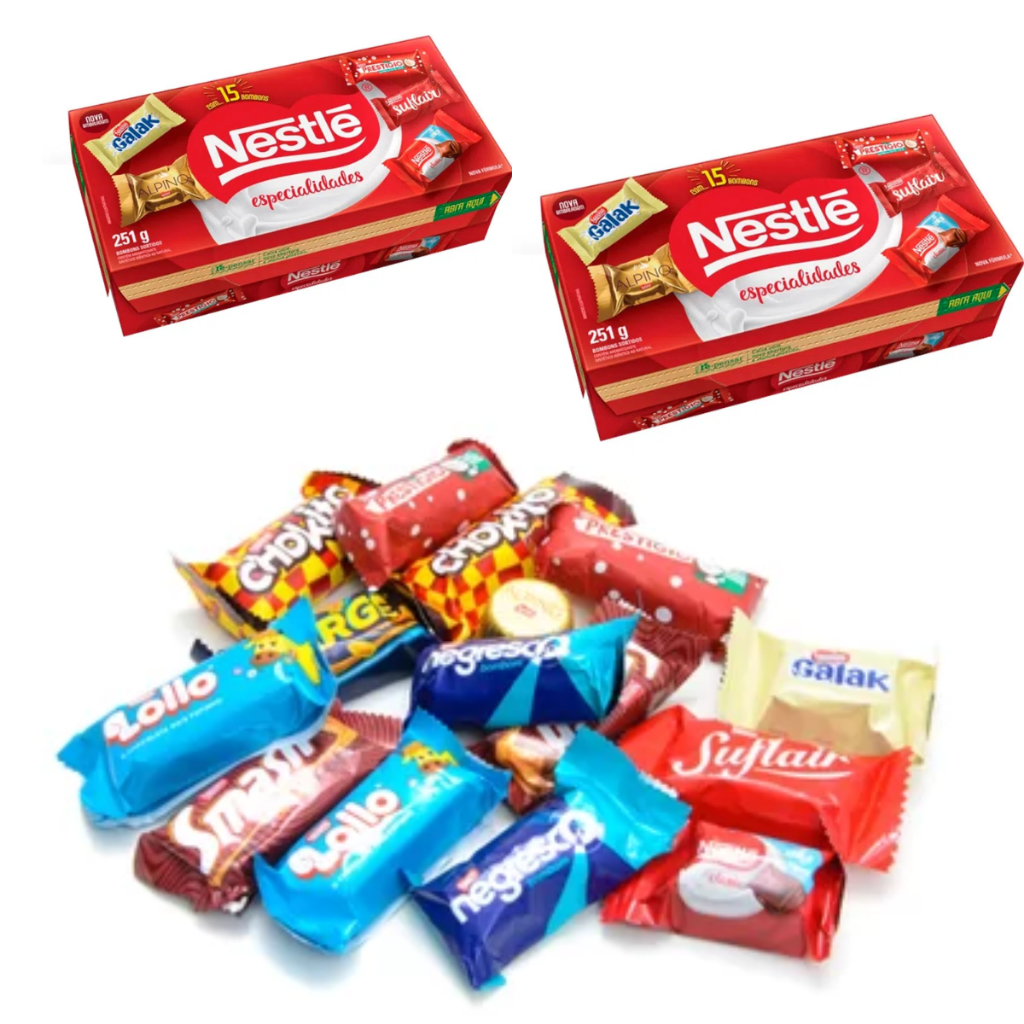 Kit 2 Caixas Bombom Nestlé Especialidades 251g Prestígio Suflair Chokito Lollo Galak Smash ...