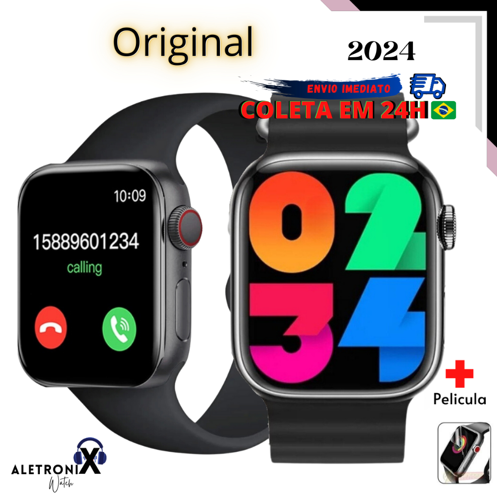 Smartwatch Relógio Inteligente Preto Série 9/10 Faz e Recebe Ligações ...