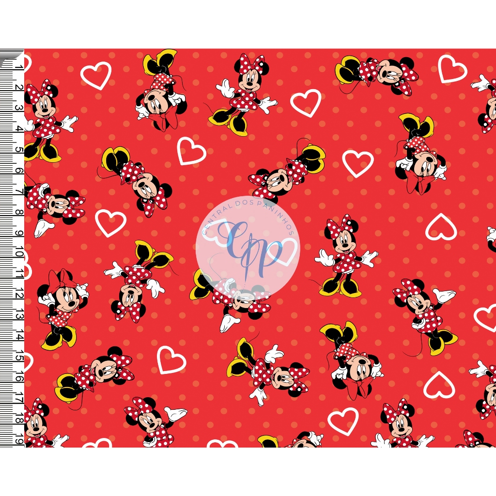 Sintético Doll Estampado - Minnie - fundo vermelho - 0,50 x 1,38 ...