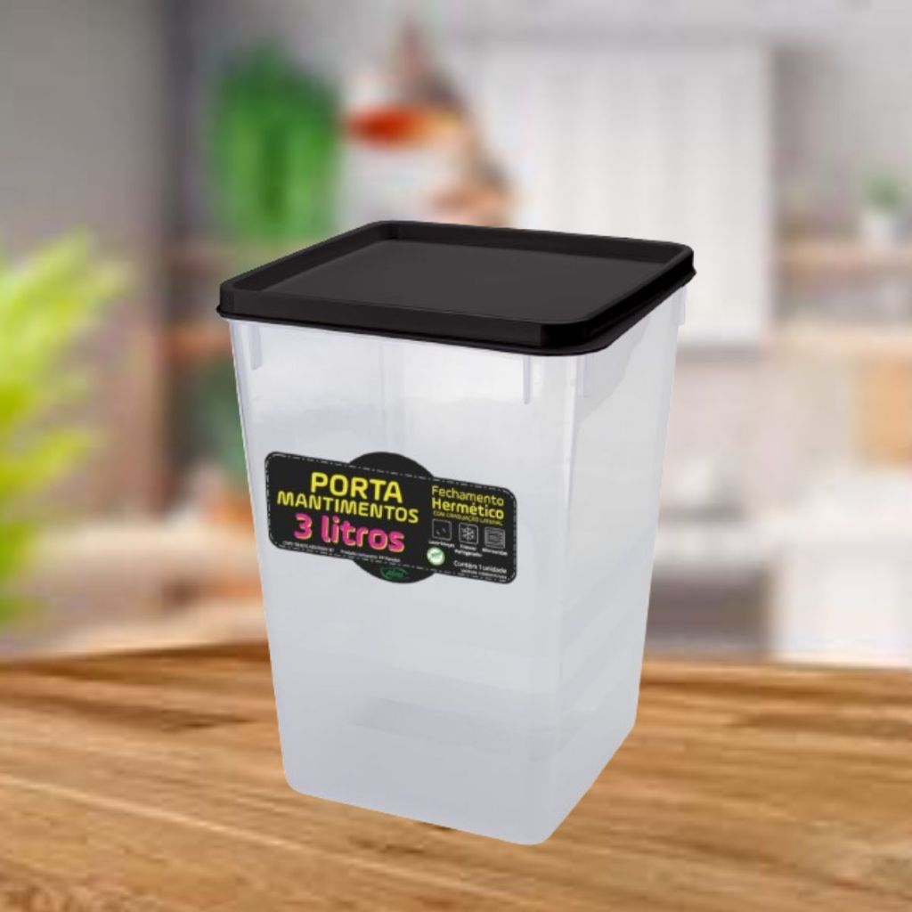 Pote Mantimento Hermético 2kg Alimento Capacidade 3,0l Tampa Trava ...
