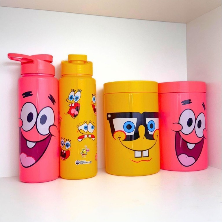 Conjunto Pote e Squeeze Plastico Bob Esponja e Patrick Estrela ...
