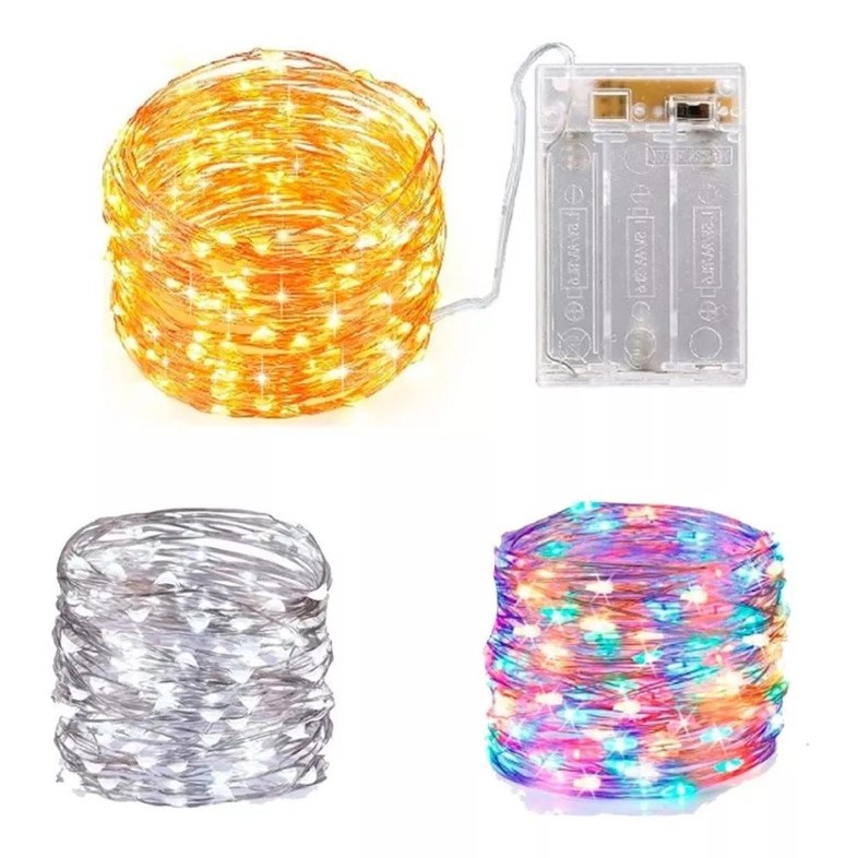 Fio Fada Cordão Luz Led Cores Natal 10m 100 Leds 3 Pilhas AA Para ...