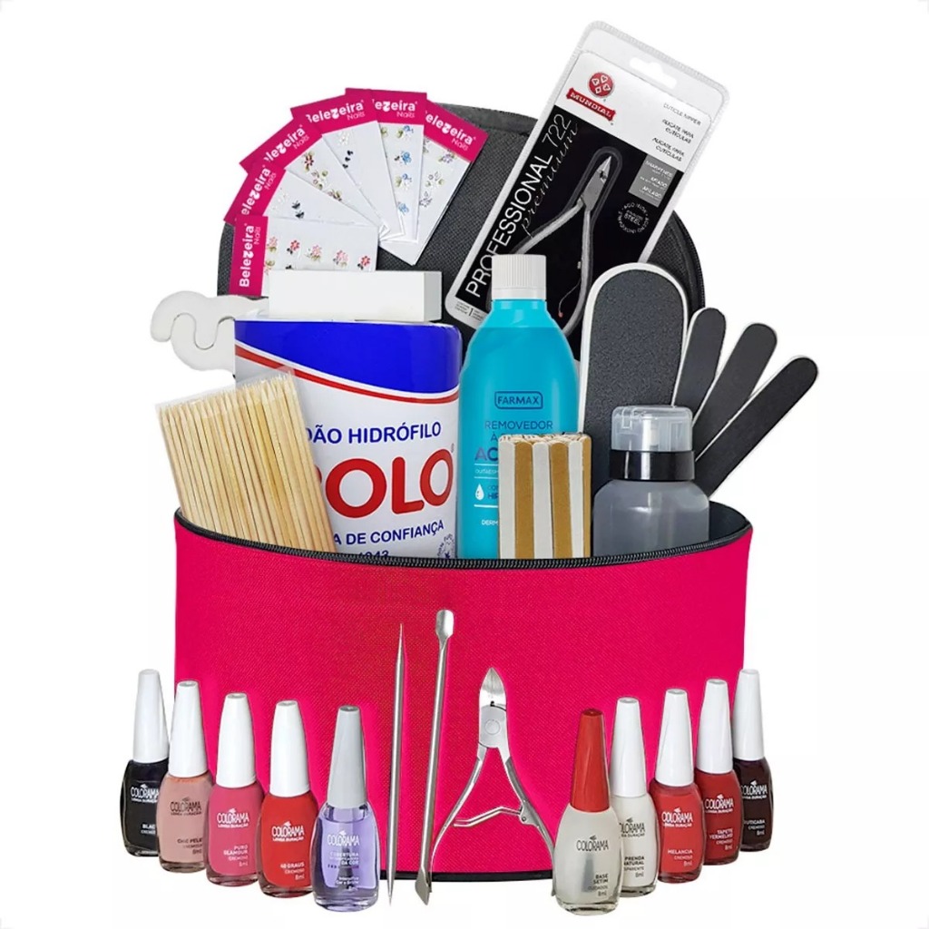 Kit Manicure Frasqueira Esmaltes E Acessorios Rosa Linda Presente dia ...