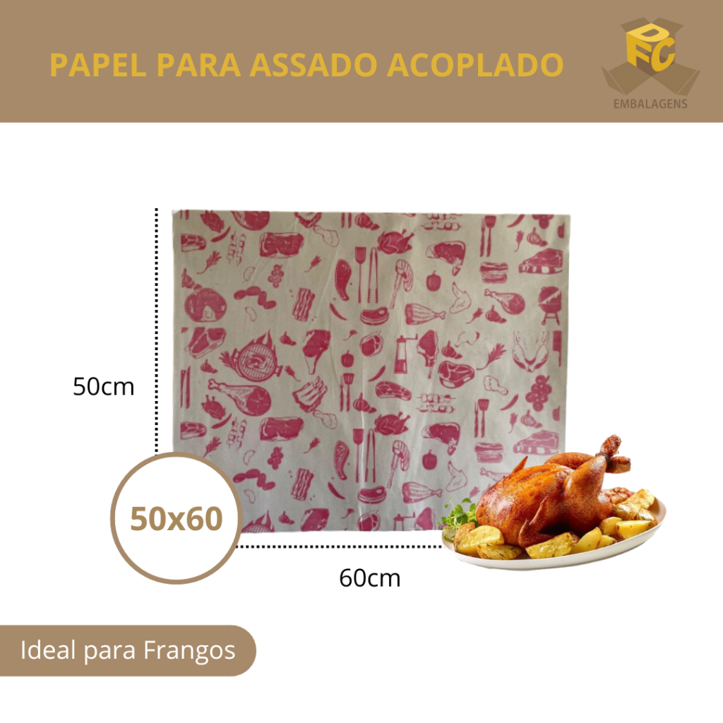 Papel Acoplado Embalar Frango Assado 50x60 - 5KG -(175 folhas) | Shopee ...