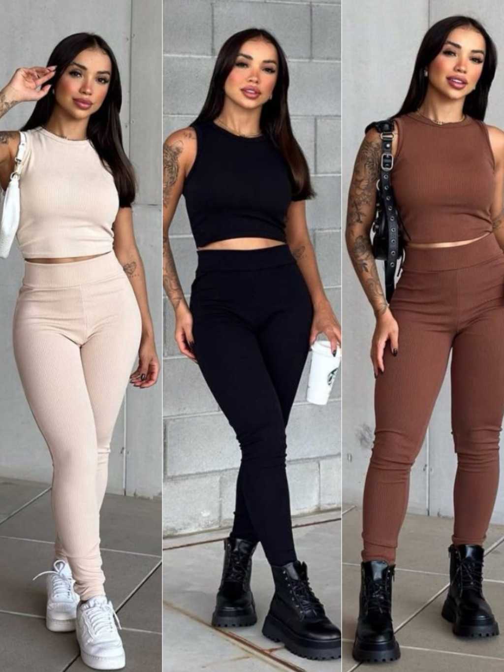 Conjunto Outono Inverno Moda Gringa Calça e Cropped Modinha P AO G ...