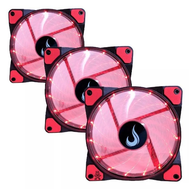 Kit 3 Fan Cooler PC Gamer Led Vermelho 120x120x25 Risemode Windw1 ...