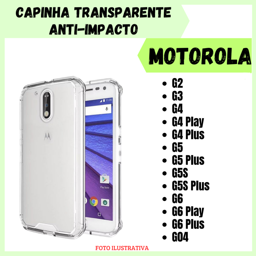 Capa transparente Anti Impacto Motorola Moto G2 / G3 / G4 / G4 Play / G4 Plus / G5 / G5 Plus ...