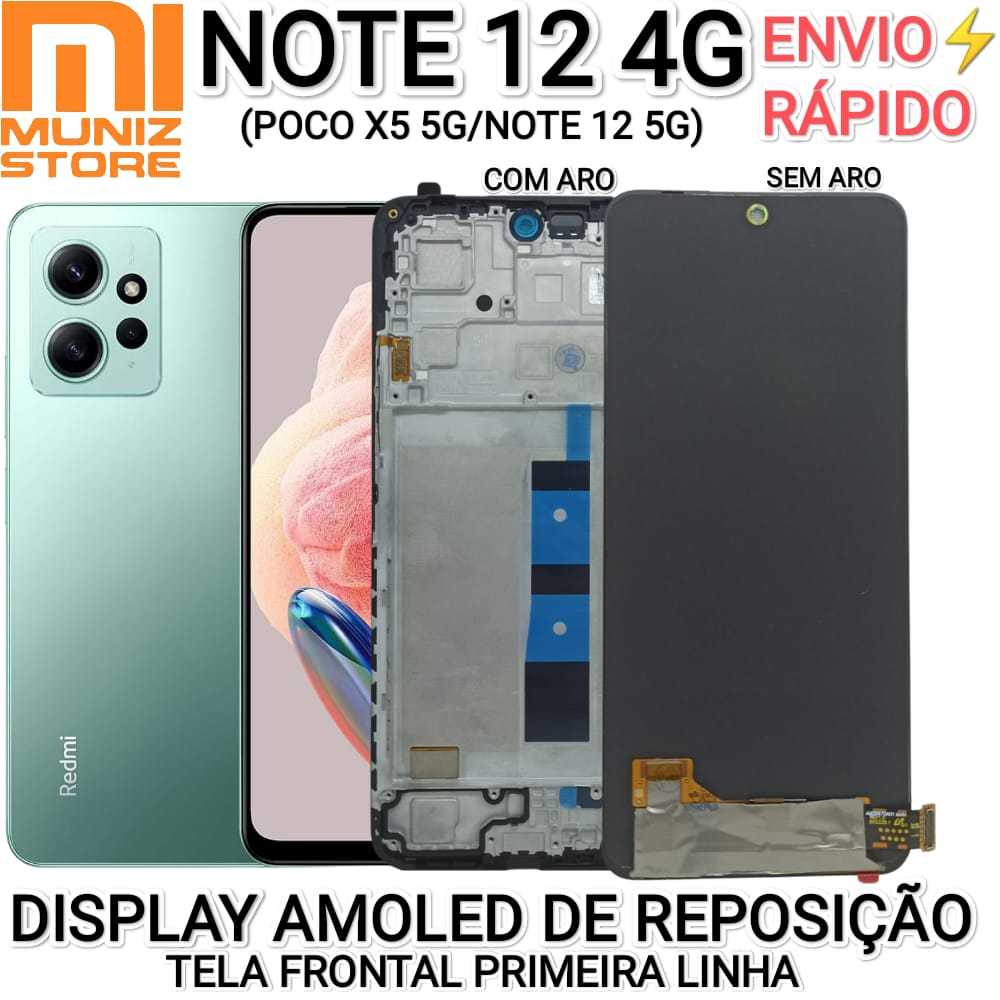 Display Redmi Note 12 4G/5G/Poco X5 5G Amoled com Moldura ou Sem Aro ...