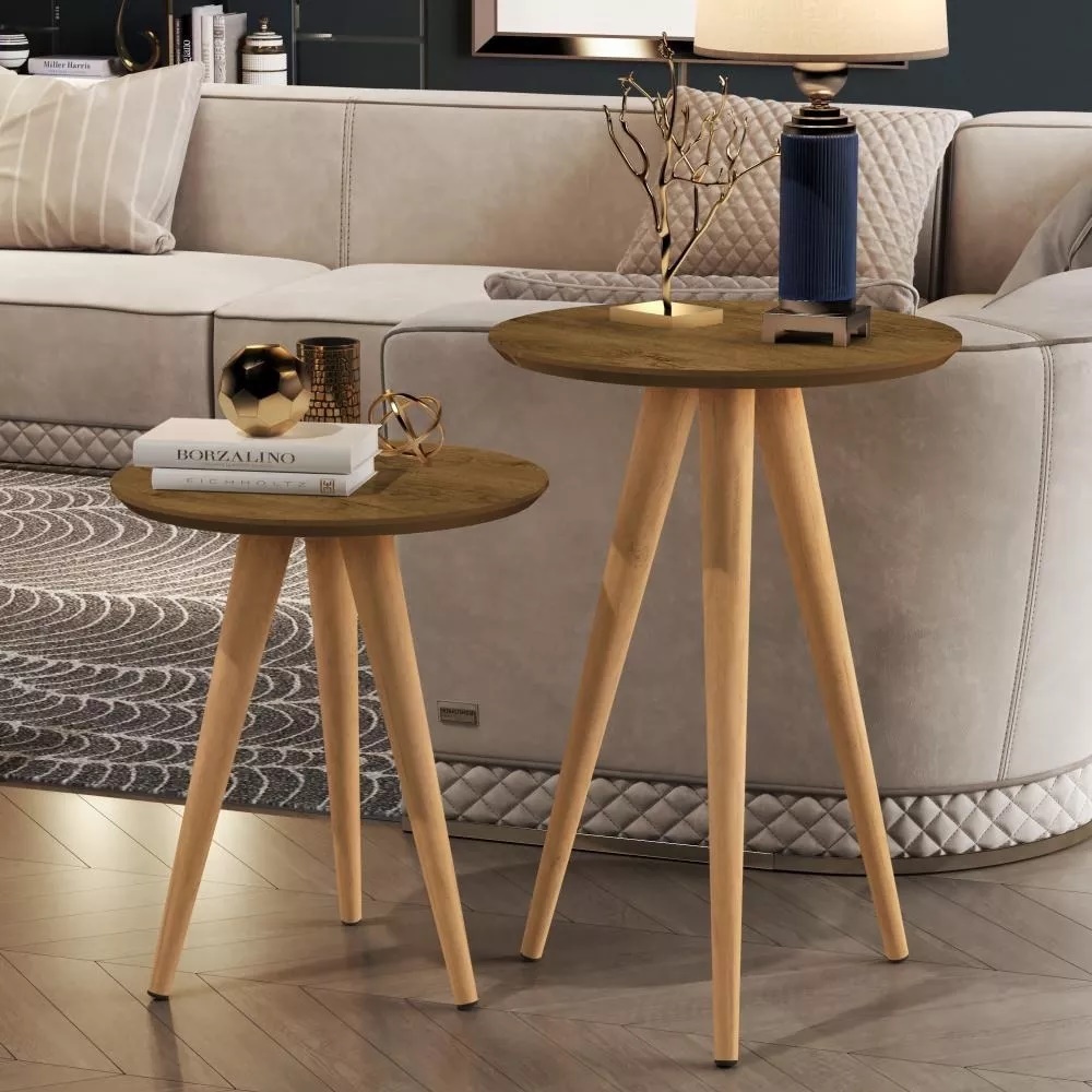 Conjunto de Mesas para Sala Classic Sofá Redonda com Pés Palito ...