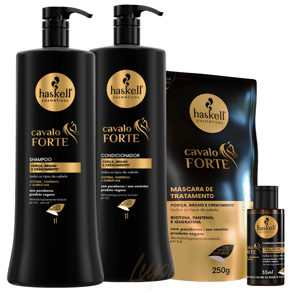 Kit Haskell Cavalo Forte Shampoo Condicionador 1L + Refil Mascara 250G + Complexo fortalecedor ...