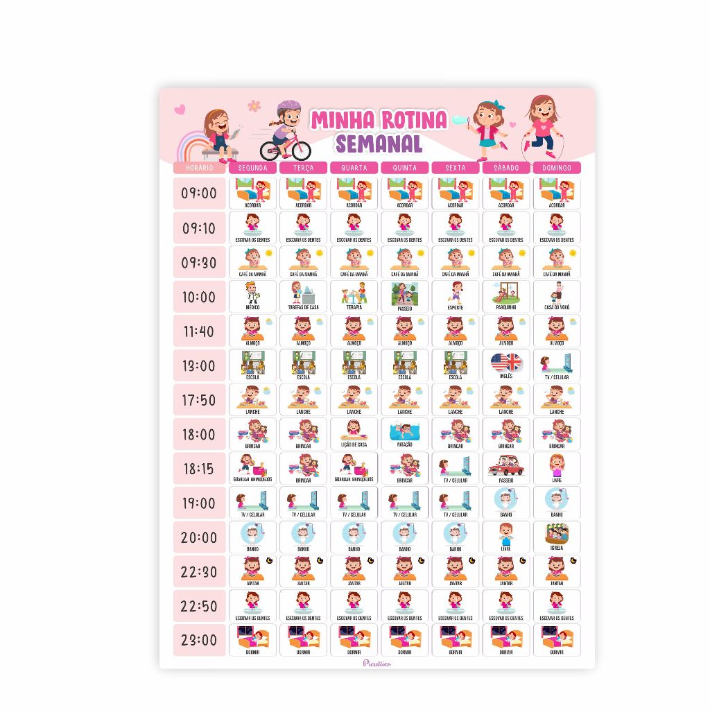 Painel de Rotina Semanal 98 tags Infantil Educativo Fixação na Parede ...