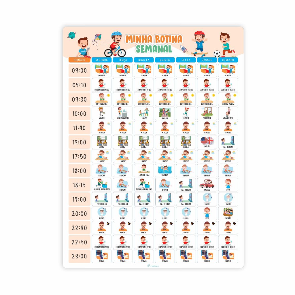 Painel de Rotina Semanal 98 tags Infantil Educativo Fixação na Parede ...