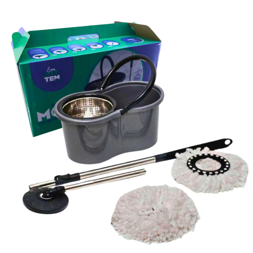 Mop Com Centrifuga Inox Com Refil de Microfibra e Cabo em Inox 9 Litros ...