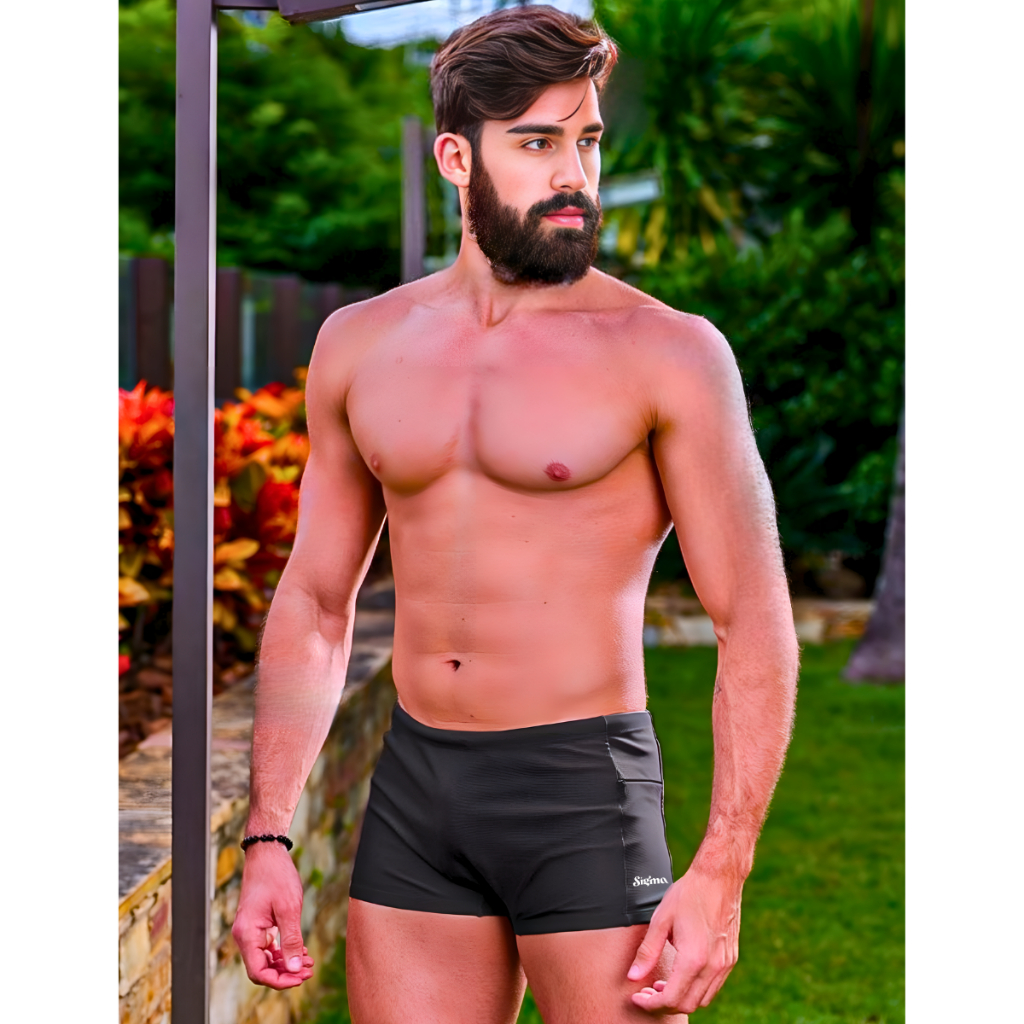 Sunga Box Masculina Com Bolso Lateral Tecido Liso Moda Praia Natação ...