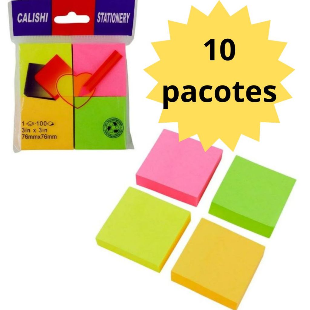 Kit 10 Pacotes de Bloco Adesivo 400 folhas cada pacote (nota adesiva ...