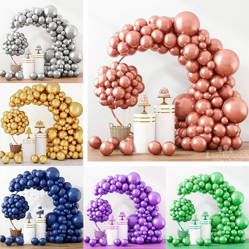 KIT ARCO BALÃO CROMADO 110 UNDS METÁLICO 5 , 9 E 16 POLEGADAS | Shopee Brasil