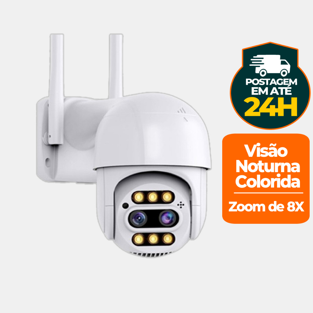 Câmera de segurança Externa Wifi com zoom de 8X Panoramica Colorida a ...