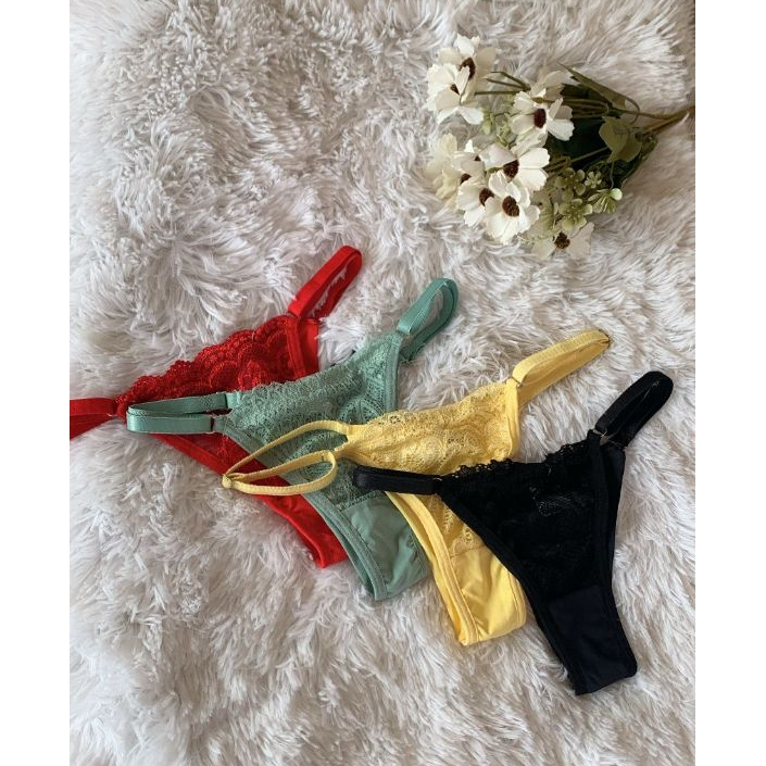 Kit 3 Calcinhas Fio Dental com Renda e Regulador na Lateral Lingerie ...