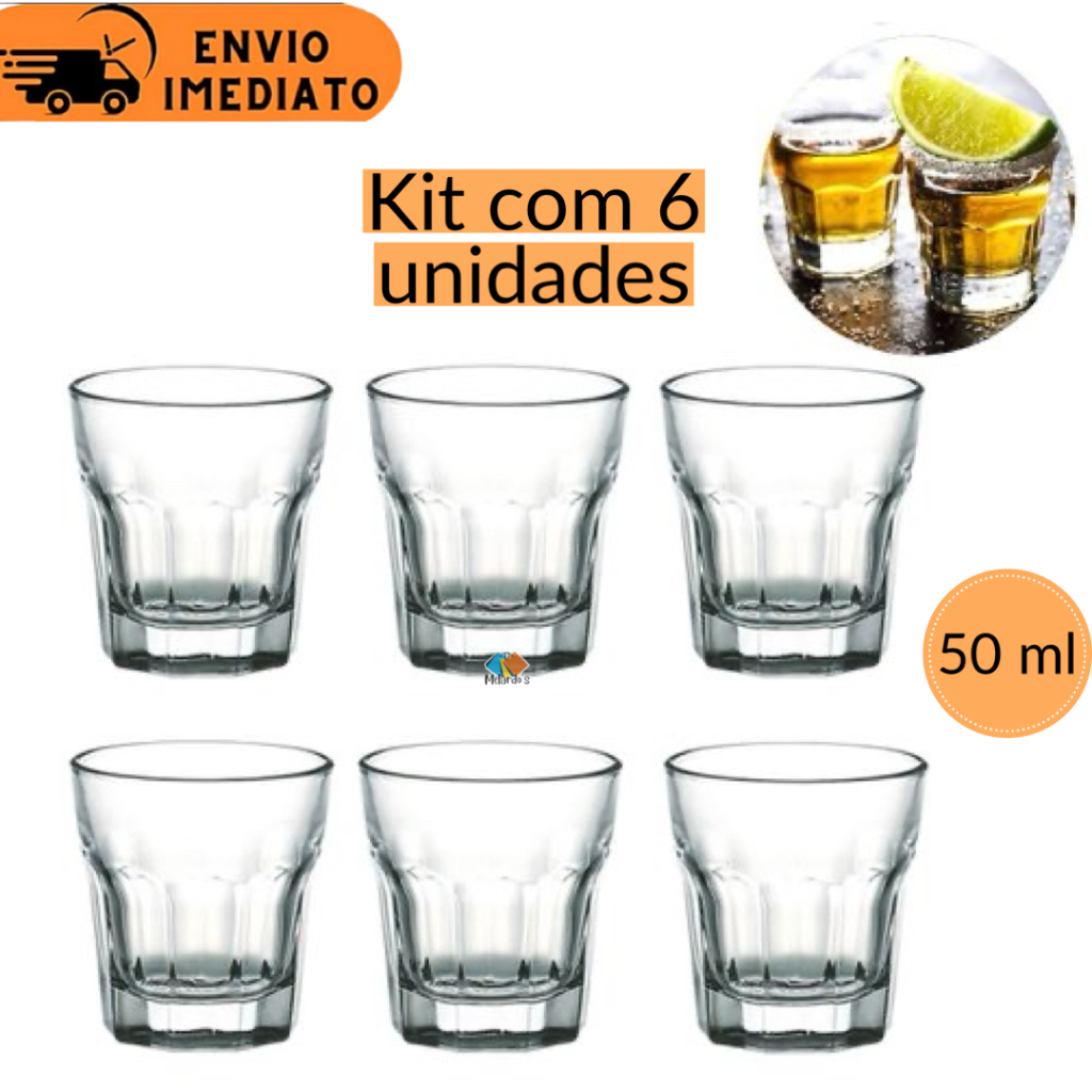 Conjunto de 6 Copos Shot Dose Tequila Cachaça Vodka Drink 50ml | Shopee ...