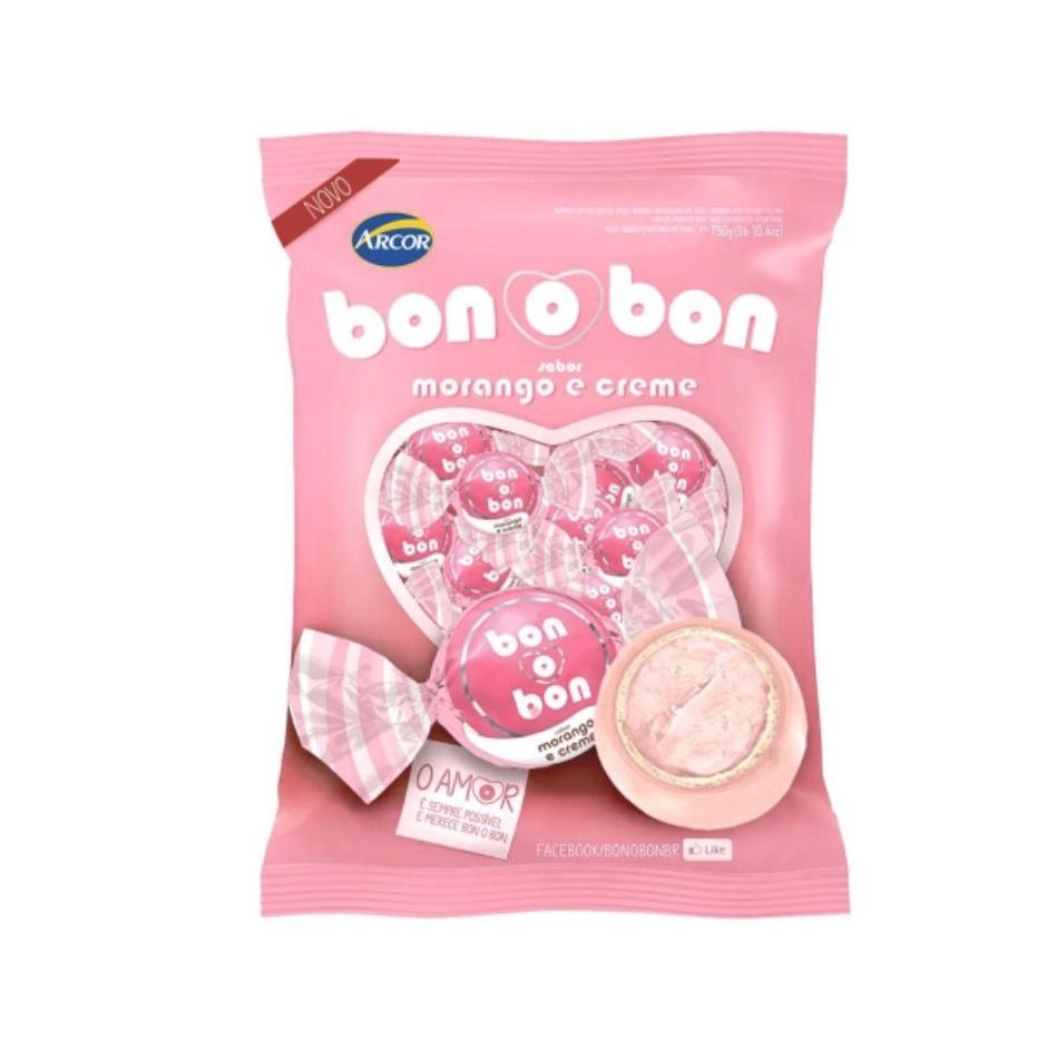 BOMBOM BONOBON ARCOR MORANGO E CREME 750G | Shopee Brasil