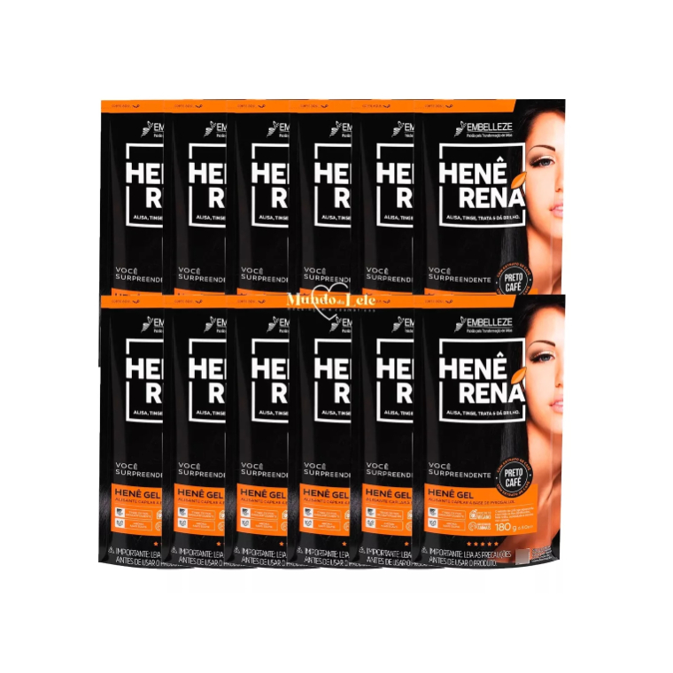 kit 12 unidades - Alisante Henê Rena Preto Café Pouch Embelleze 180g ...