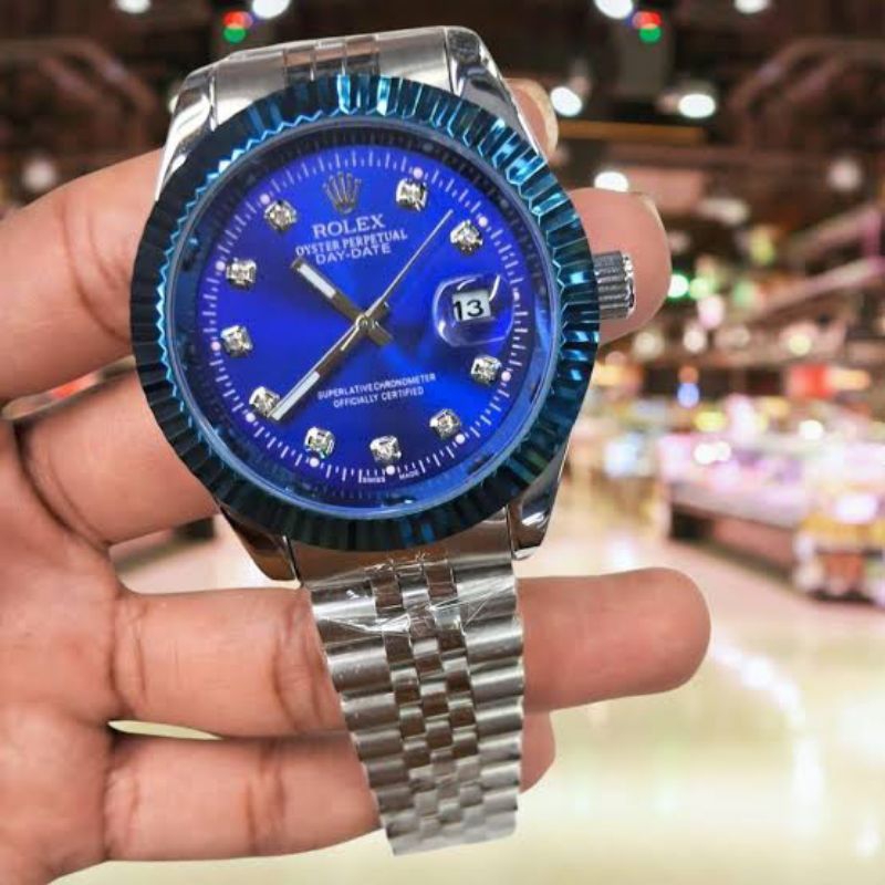 Relógio Rolex DateJust Prata borda azul fundo azul c/caixa premium a ...