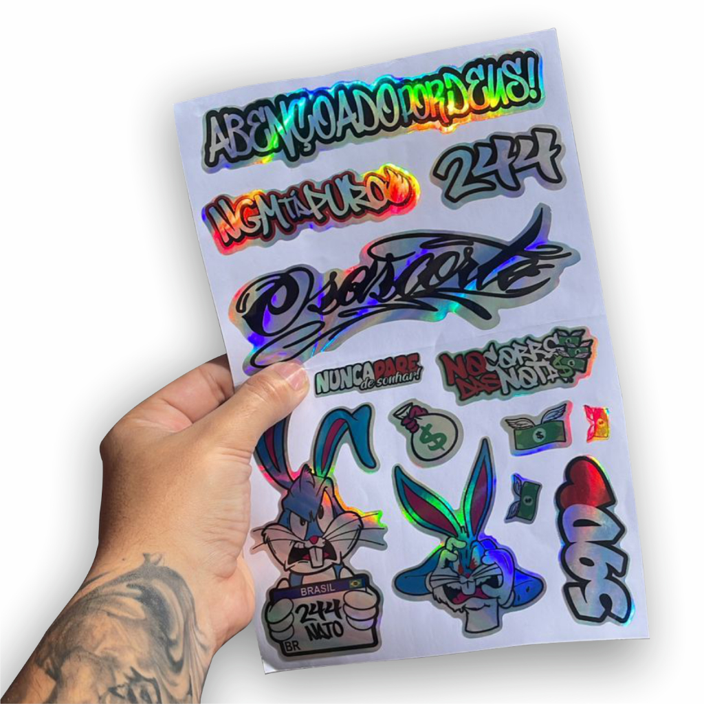 Cartela Adesivo Holográfico 244 Grau Frases Pernalonga 59D Osascorte Super Prova D'Água | Shopee ...