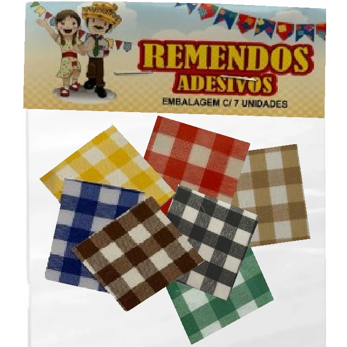 kit Aplique Tecido Autoadesivo c/ 7 unid Retalho Festa Junina Remendo ...