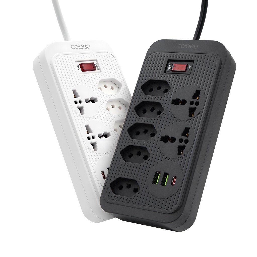 COIBEU Extensão Filtro de Linha 2m 10A Com 5 tomadas de energia 2 tomadas universal 2 USB 1 Tipo ...