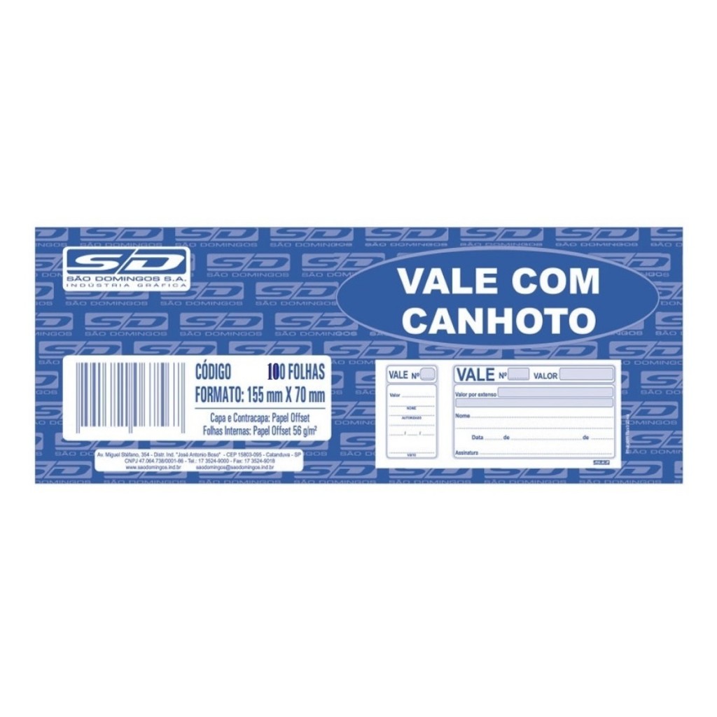 Vale Com Canhoto 100 Folhas São Domingos pct com 20un | Shopee Brasil