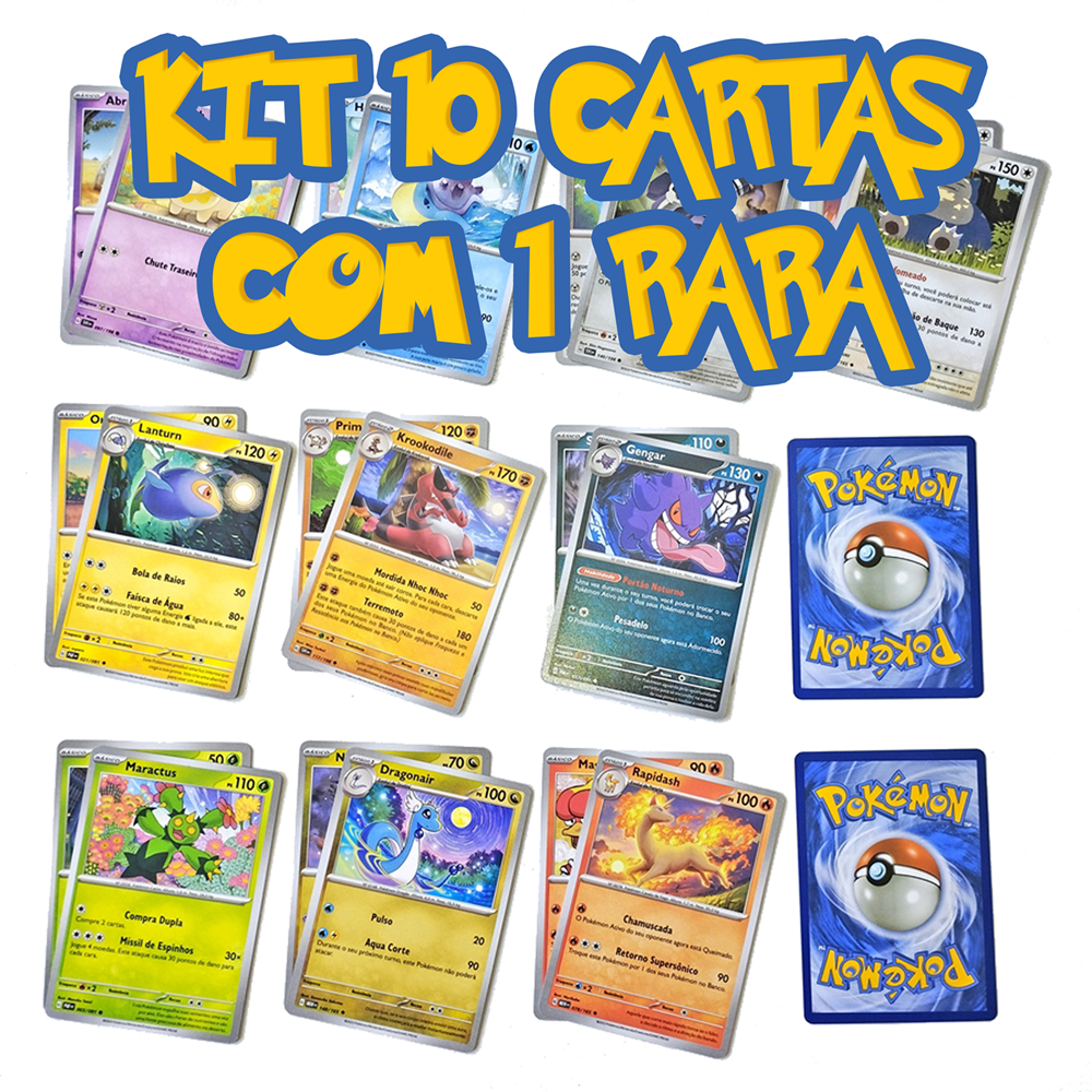 Pokemon TCG 10 Cartas Originais com uma Rara | Shopee Brasil