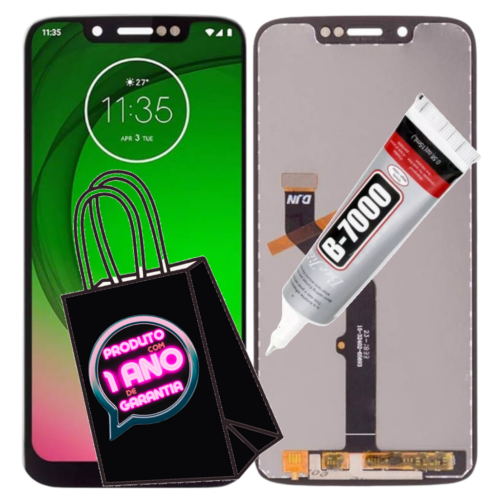 Tela Frontal Touch Display Compatível Moto G7 Play XT1952 + Lcd Super Amoled + Cola B7000 ...