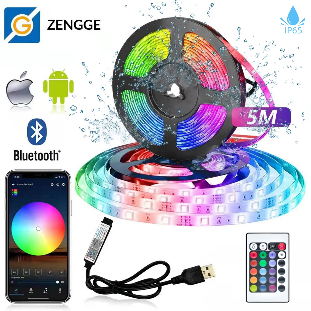 Faixa de LED RGB 5050 com controle Bluetooth para celular, 5 metros de ...