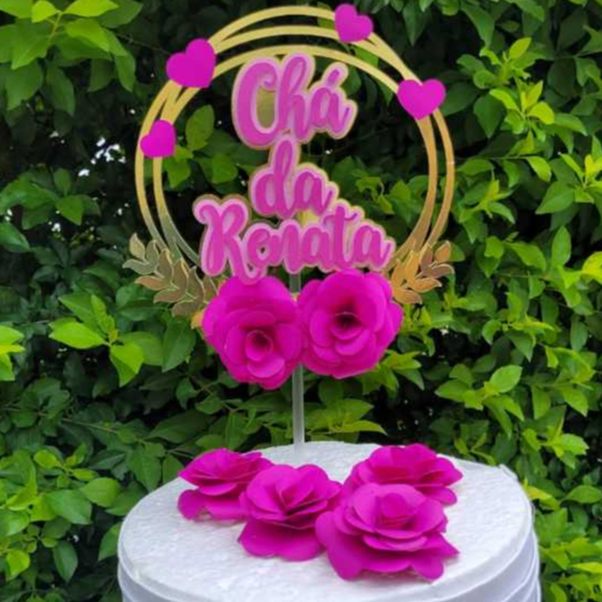 Topo de bolo personalizado topper Circulo metalizado 3D para festas ...