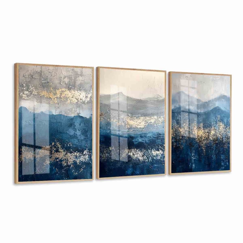 Quadro Decorativo Abstrato Tons De Azul Neutro Moldura e Vidro Sala ...
