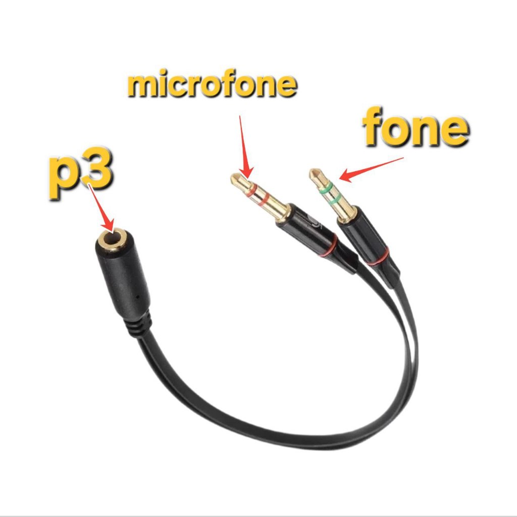 cabo adaptador áudio e microfone p3 p2 para computador Headset Pc ...