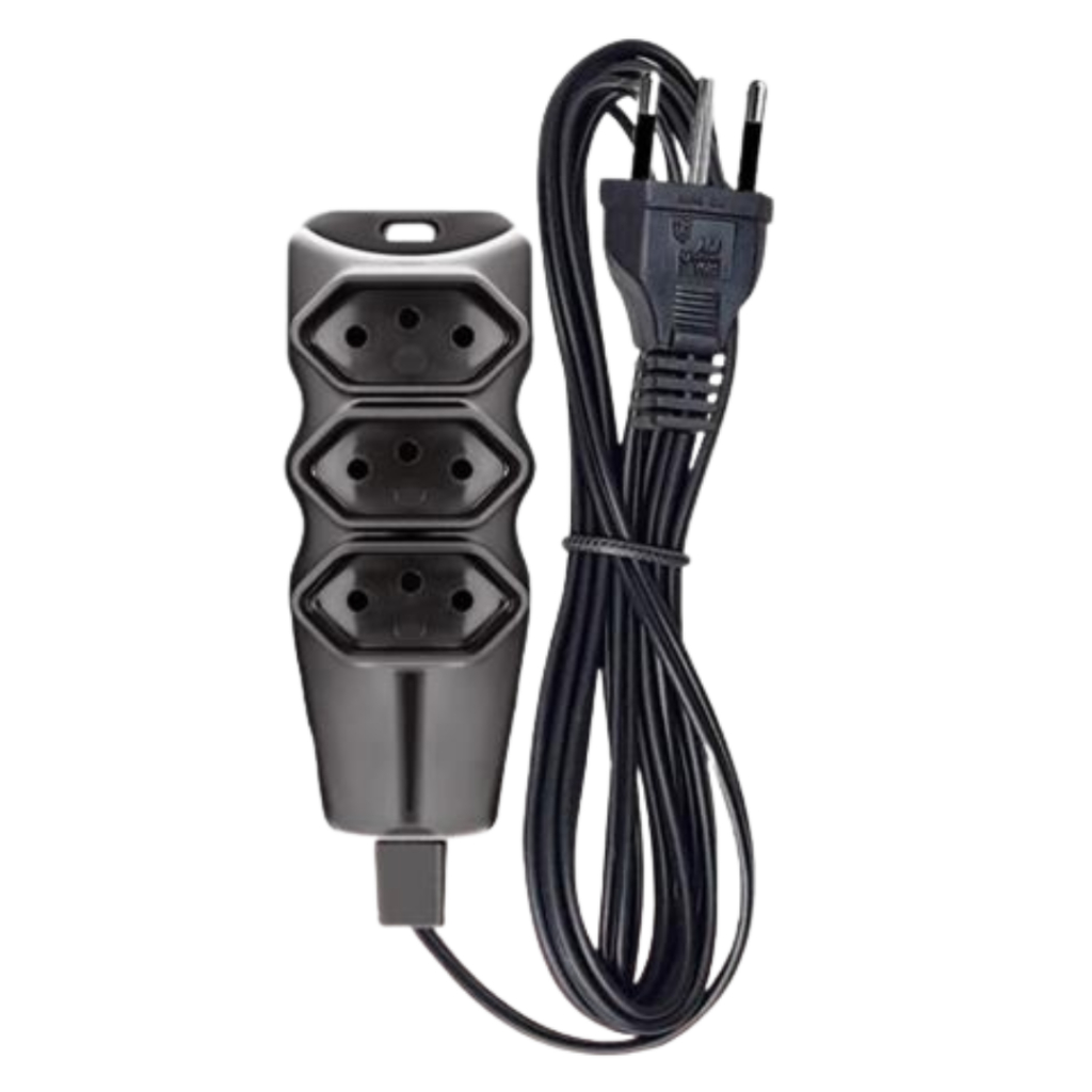 Extensão Elétrica Régua com 3 Tomadas 2P+T Bivolt 127v 220v 10A Preto ...