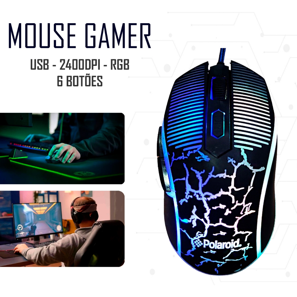 Mouse Gamer RGB 2400 DPI 6 Botões USB Ajuste De DPI PGZ-601PRO Ergonômico Games FPS, Aventura ...