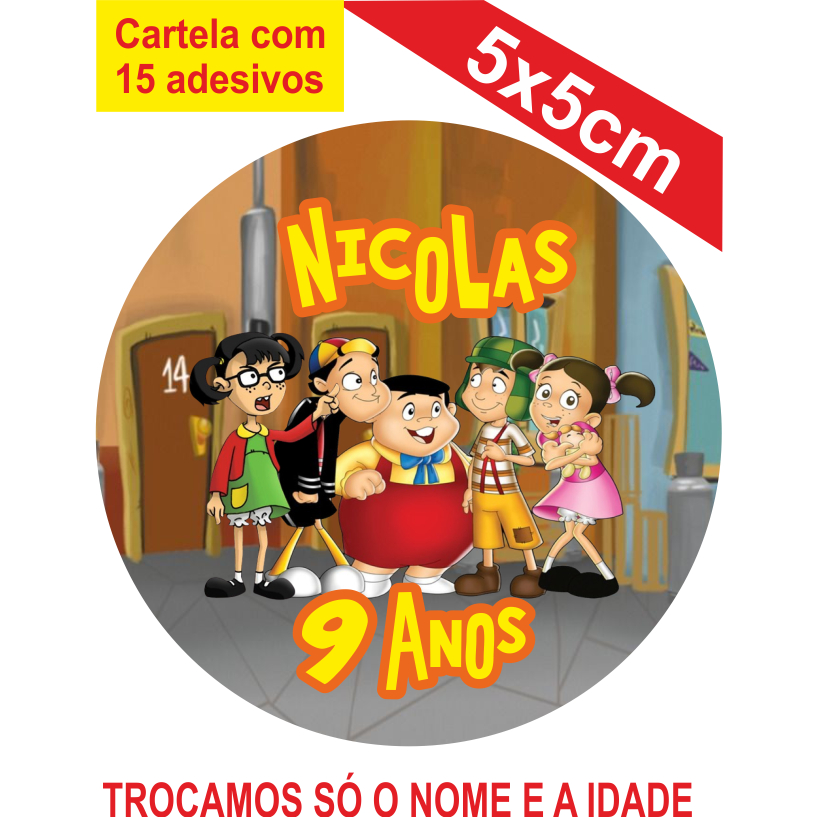 2 Cartelas de Adesivos (30 unidades) Personalizados Turma do Chaves ...