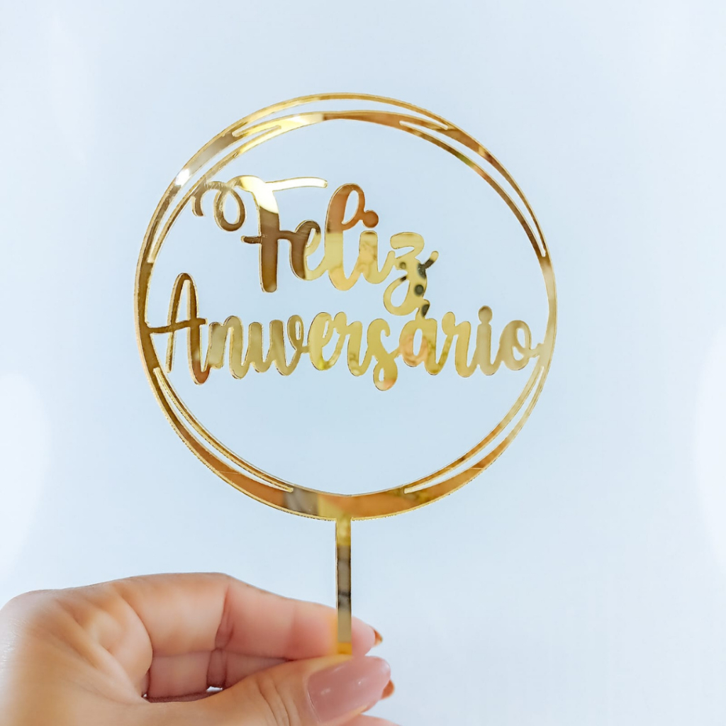 kit com 2 ,4 ou 6 Topos em acrílico espelhado Feliz Aniversário ...