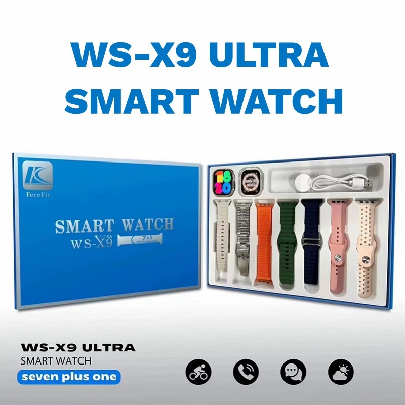 Relógio smartwatch WS-X9 com 7 Sete pulseiras e capinha | Shopee Brasil