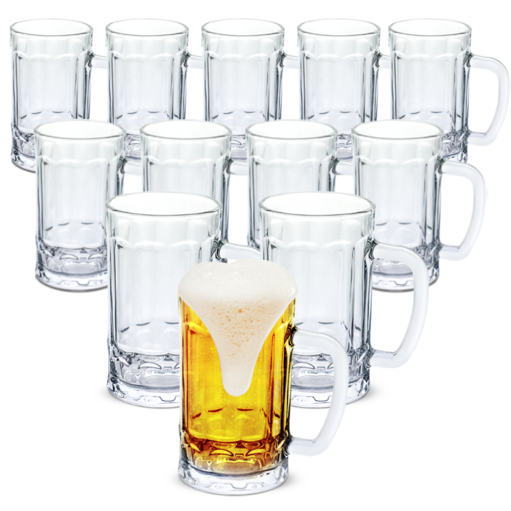 Caneca de Chopp Kit 12X Unidades Vidro 390ml Canecas Copo de Cerveja p/ Beber Festas Churrasco ...
