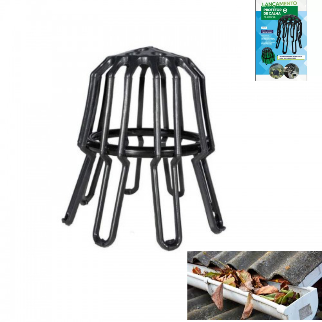 Protetor de calha flexível de 75 a 100mm com anel adaptador para bocas ...