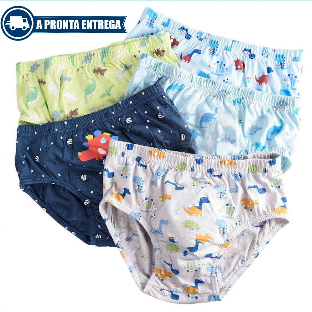 kit Conjunto cueca infantil criança menino algodão com estampa e lisa ...