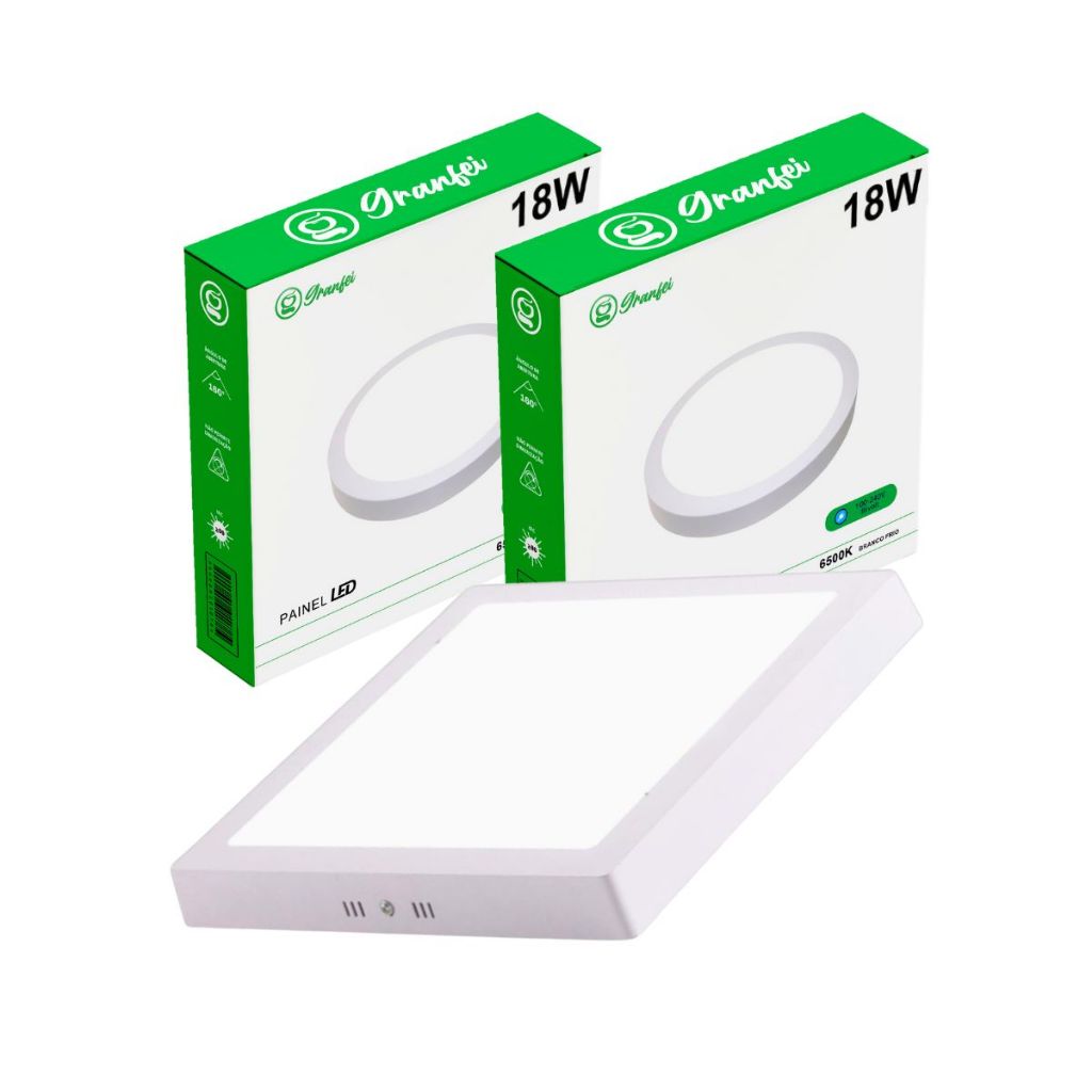 Kit 2 Luminária Painel Plafon Led 18W Sobrepor Quadrado Redondo Branco Frio Neutro Quente ...