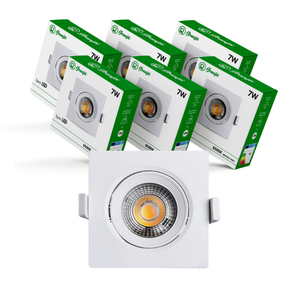 Kit 5 Luminária Led Spot 7W Redondo Quadrado Embutido Branco Frio ...